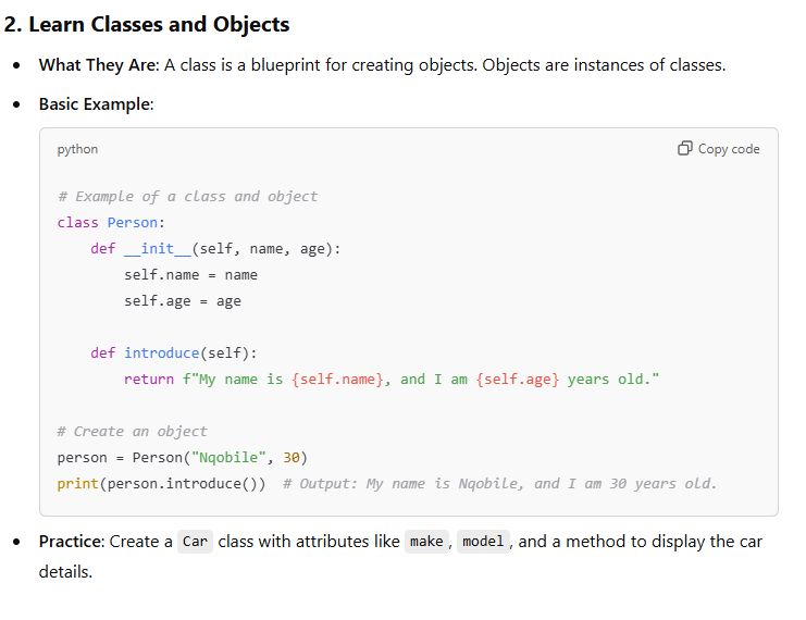 Nqobile Muleya on LinkedIn: #classes #objects #learnpython #python Nqobile Muleya on LinkedIn: #classes #objects #learnpython #python