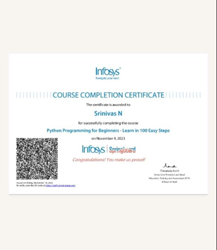 SRINIVAS N on LinkedIn: #pythonprogramming #infosysspringboard #python SRINIVAS N on LinkedIn: #pythonprogramming #infosysspringboard #python