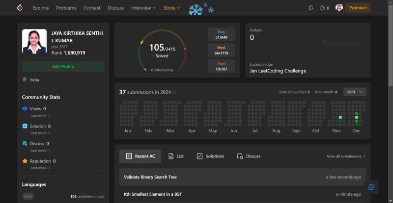 Jaya Kirthika Senthil Kumar on LinkedIn: #leetcode #datastructures # ... Jaya Kirthika Senthil Kumar on LinkedIn: #leetcode #datastructures # ...