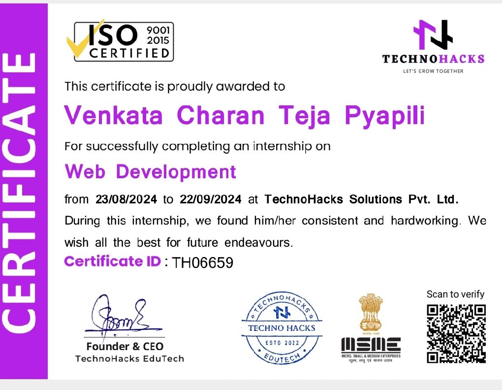 Pyapili Venkata Charan Teja on LinkedIn: #webdevelopment #internship # ... Pyapili Venkata Charan Teja on LinkedIn: #webdevelopment #internship # ...