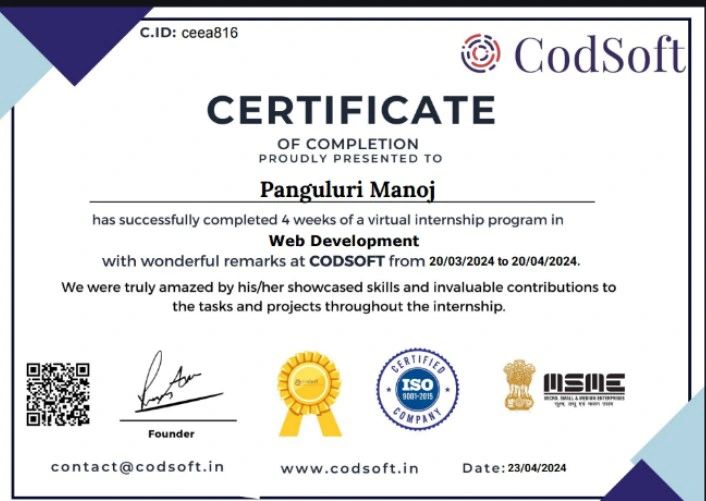 manoj panguluri on LinkedIn: #codsoft #webdevelopment manoj panguluri on LinkedIn: #codsoft #webdevelopment