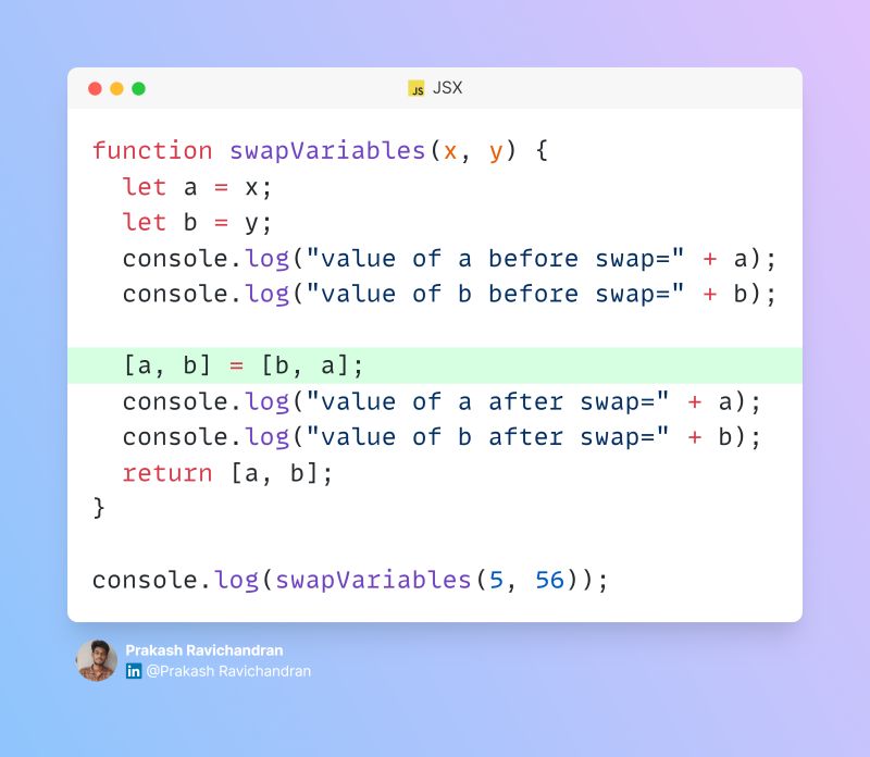 How to swap values with Javascript | Prakash Ravichandran posted on the ... How to swap values with Javascript | Prakash Ravichandran posted on the ...