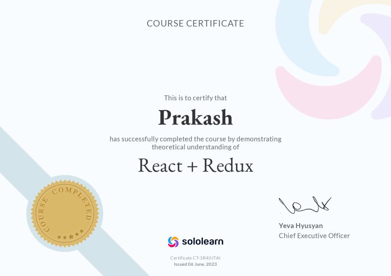 Prakash A on LinkedIn: #react #redux #certification #sololearn # ... Prakash A on LinkedIn: #react #redux #certification #sololearn # ...