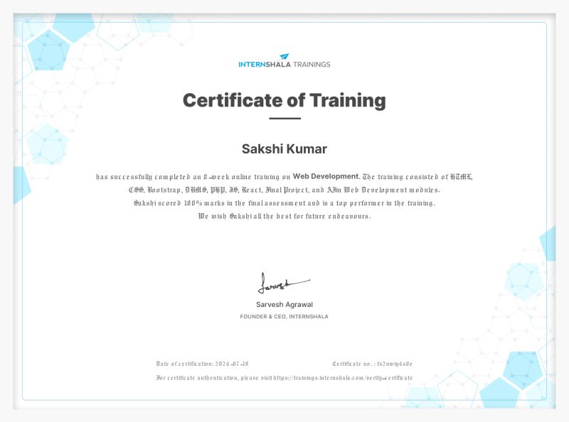 Sakshi Kumar on LinkedIn: internshala web development internship html ... Sakshi Kumar on LinkedIn: internshala web development internship html ...