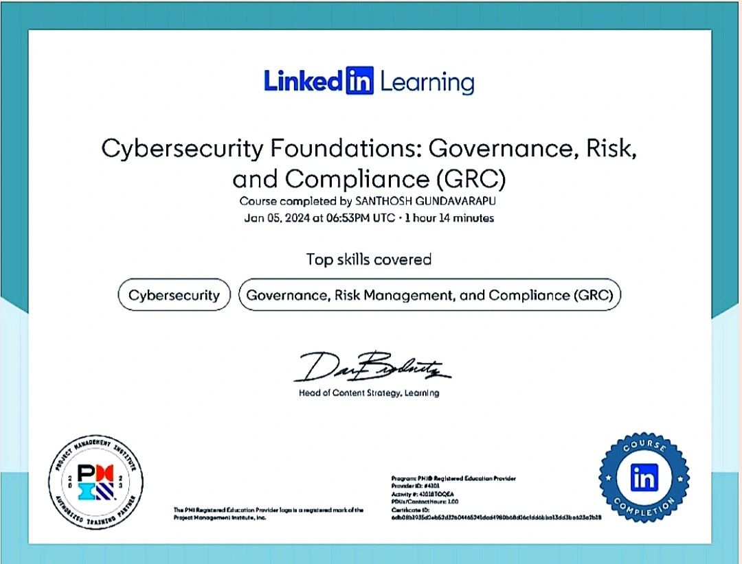 Learn about GRC in cybersecurity | SANTHOSH GUNDAVARAPU posted on the ... Learn about GRC in cybersecurity | SANTHOSH GUNDAVARAPU posted on the ...