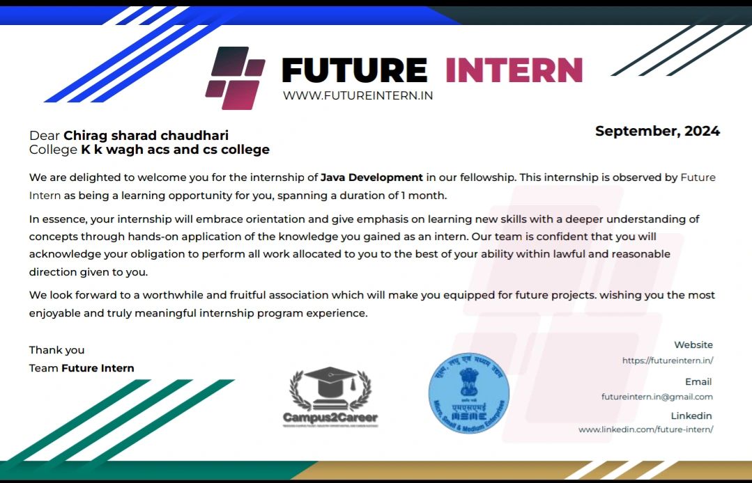 Chirag Chaudhari on LinkedIn: #futureintern #javaprogramming #internship Chirag Chaudhari on LinkedIn: #futureintern #javaprogramming #internship