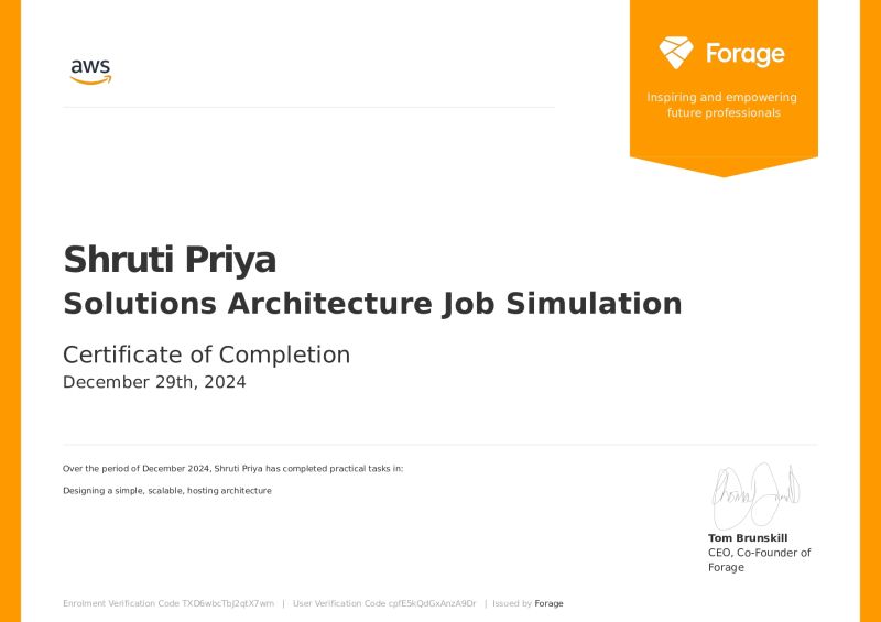 I just completed AWS APAC's Solutions Architecture on Forage. | Shruti ... I just completed AWS APAC's Solutions Architecture on Forage. | Shruti ...