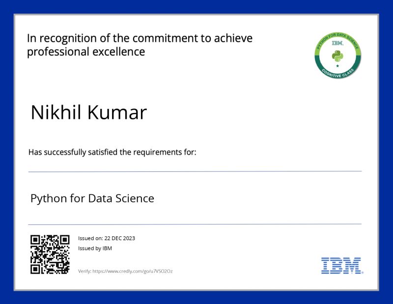 Nikhil Kumar on LinkedIn: #python #datascience #ibm #continuouslearning Nikhil Kumar on LinkedIn: #python #datascience #ibm #continuouslearning