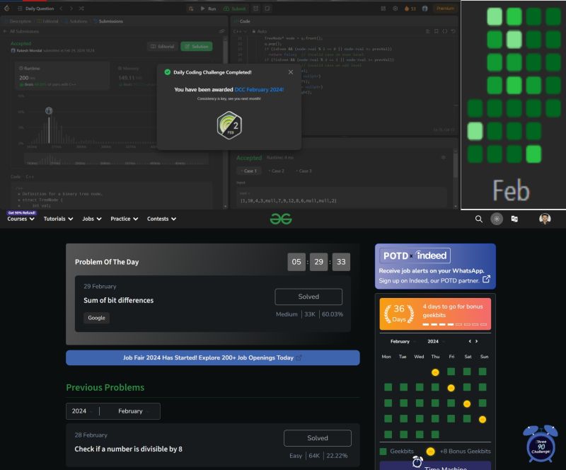 Completed daily coding challenges on LeetCode and GeeksforGeeks ... Completed daily coding challenges on LeetCode and GeeksforGeeks ...