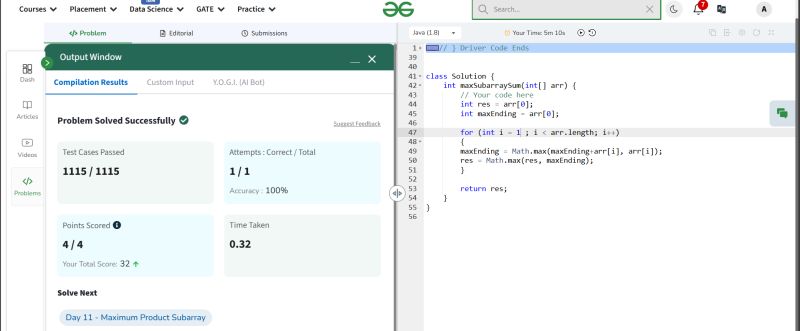 #gfg160 #geekstreak2025 #dynamicprogramming #kadanealgorithm ... #gfg160 #geekstreak2025 #dynamicprogramming #kadanealgorithm ...
