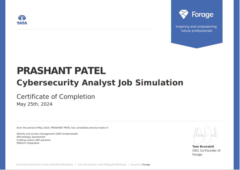 Prashant Patel on LinkedIn: I just completed Tata Group's Cybersecurity ... Prashant Patel on LinkedIn: I just completed Tata Group's Cybersecurity ...