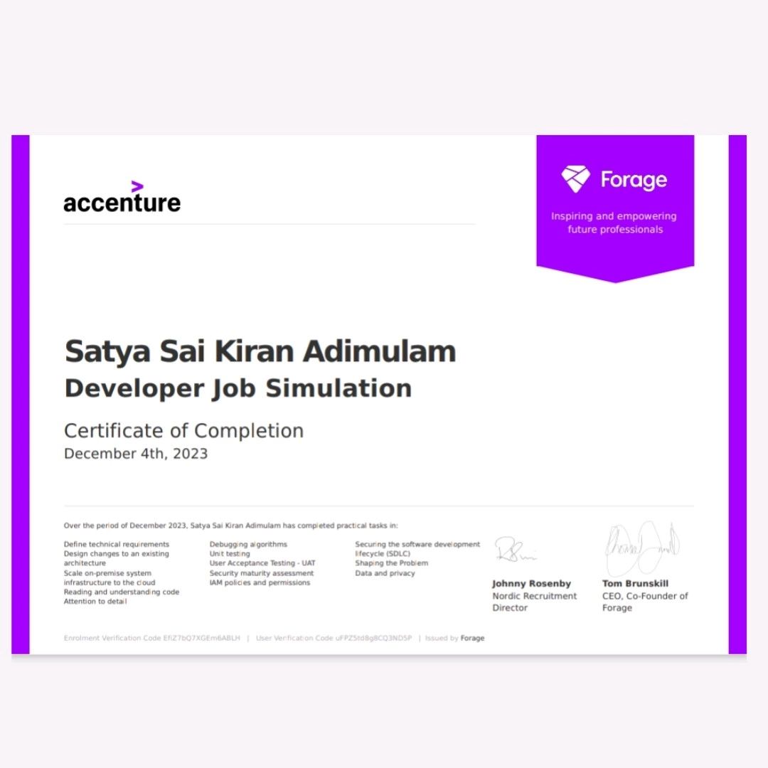 Satya Sai Kiran Adimulam on LinkedIn: #accenturedeveloperprogram # ... Satya Sai Kiran Adimulam on LinkedIn: #accenturedeveloperprogram # ...