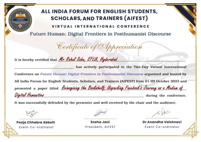 Presented a Digital Humanities paper at AIFEST | Rahul Sahu posted on ... Presented a Digital Humanities paper at AIFEST | Rahul Sahu posted on ...