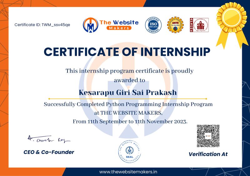 Giri Sai Prakash Kesarapu on LinkedIn: Successfully got internship ... Giri Sai Prakash Kesarapu on LinkedIn: Successfully got internship ...