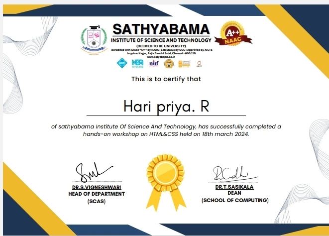 Hari Priya . R on LinkedIn: Attended a hands-on workshop on HTML AND ... Hari Priya . R on LinkedIn: Attended a hands-on workshop on HTML AND ...