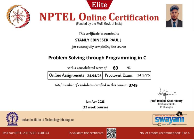 STANLY EBINESER PAUL J on LinkedIn: #nptel #cprogramming # ... STANLY EBINESER PAUL J on LinkedIn: #nptel #cprogramming # ...