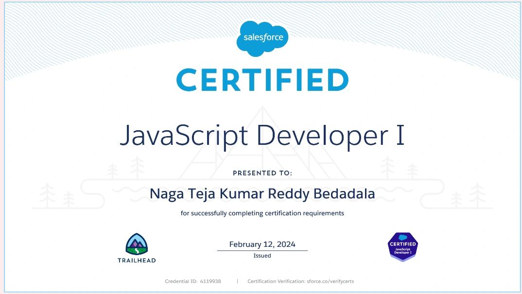 Naga Teja Kumar Reddy Bedadala on LinkedIn: #salesforcecertified # ... Naga Teja Kumar Reddy Bedadala on LinkedIn: #salesforcecertified # ...