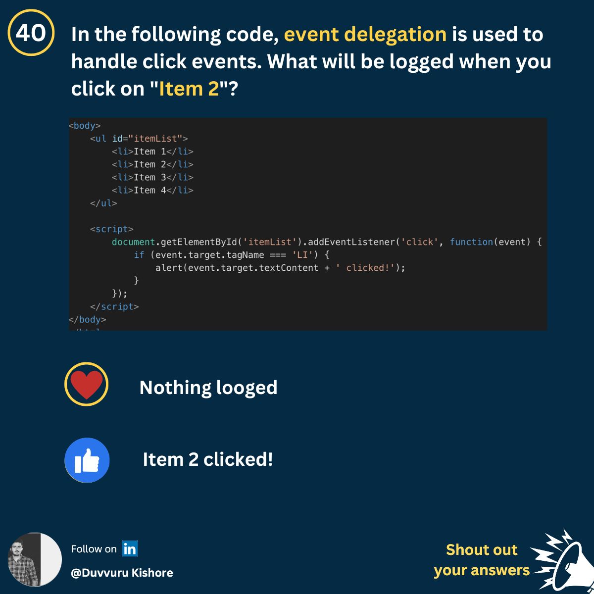 Duvvuru Kishore on LinkedIn: #javascript #mcqs #webdevelopment # ... Duvvuru Kishore on LinkedIn: #javascript #mcqs #webdevelopment # ...