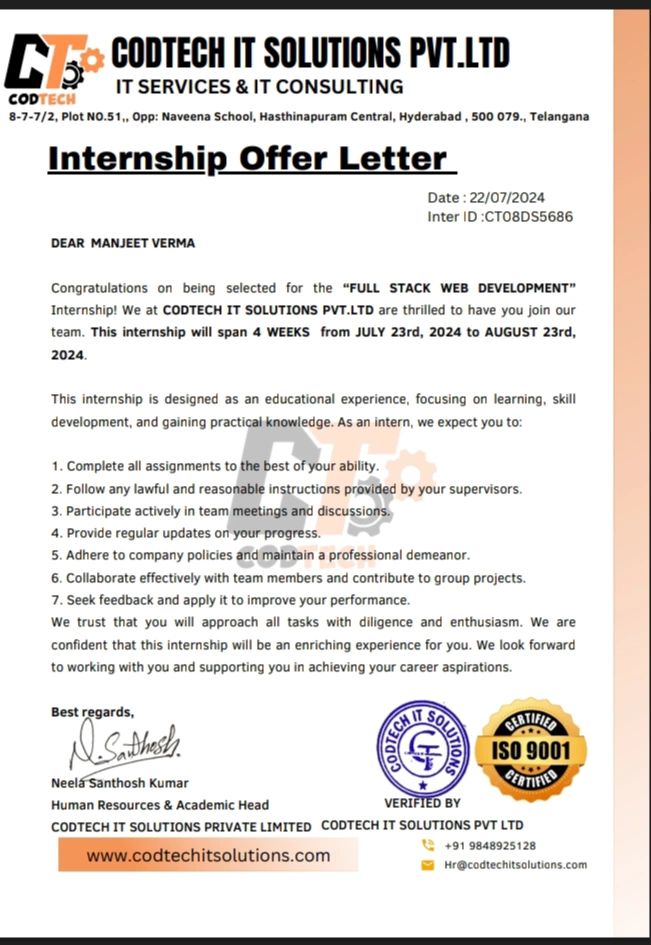 Manjeet Verma on LinkedIn: #codtechitsolution #internship Manjeet Verma on LinkedIn: #codtechitsolution #internship