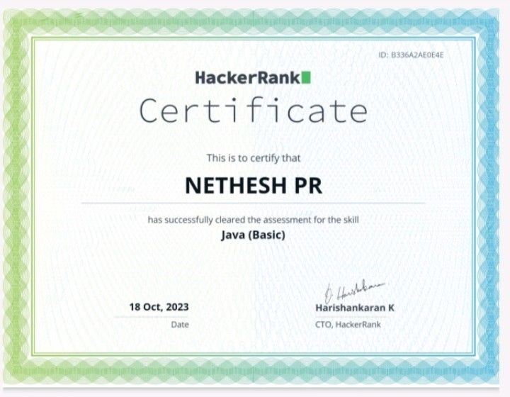 I am happy to share My HackerRank Java (basic) certificate #hackerrank ... I am happy to share My HackerRank Java (basic) certificate #hackerrank ...