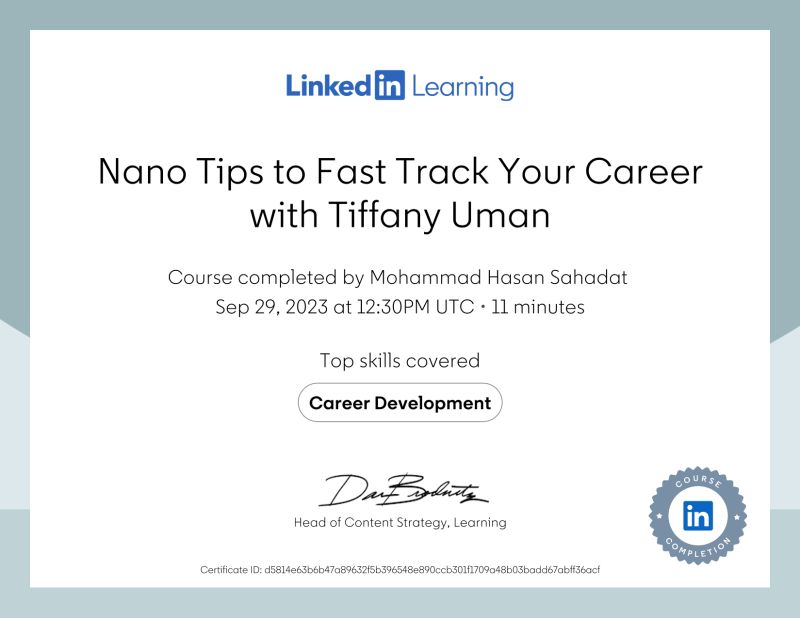 Mohammad Hasan Sahadat on LinkedIn: Certificate of Completion Mohammad Hasan Sahadat on LinkedIn: Certificate of Completion