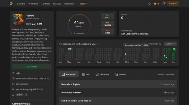 #leetcode #codingpractice #learningjourney #consistenteffort… | Yazhini ... #leetcode #codingpractice #learningjourney #consistenteffort… | Yazhini ...