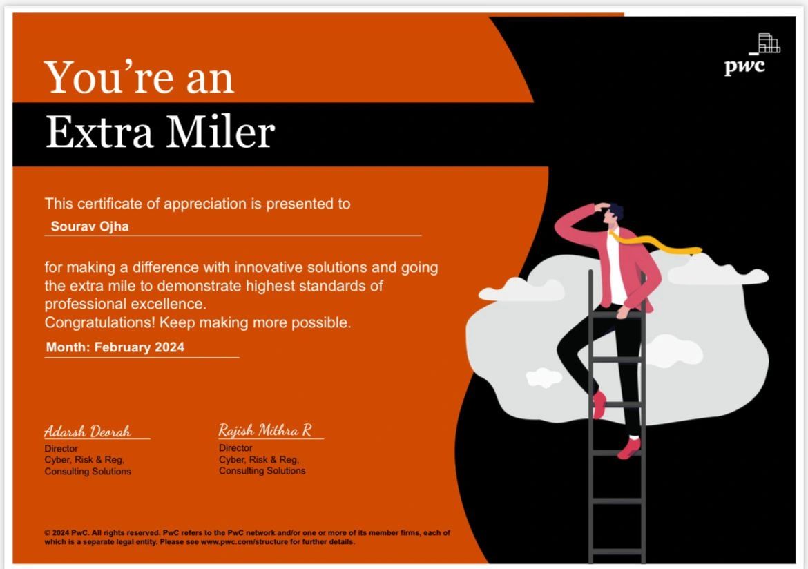 Sourav Ojha on LinkedIn: #extramiler #teamwork #pwcrecognition #pwcproud Sourav Ojha on LinkedIn: #extramiler #teamwork #pwcrecognition #pwcproud