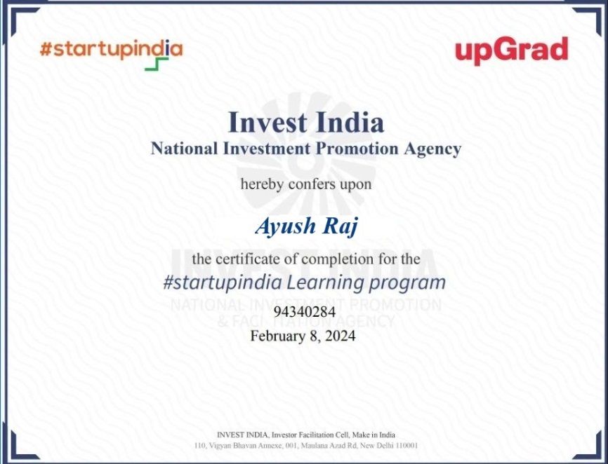Finally completed the Startup India course from upgrad. Learnt some ... Finally completed the Startup India course from upgrad. Learnt some ...