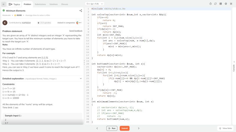 Day 43 of DSA Challenge: Dynamic Programming (Minimum Elements to Make ... Day 43 of DSA Challenge: Dynamic Programming (Minimum Elements to Make ...