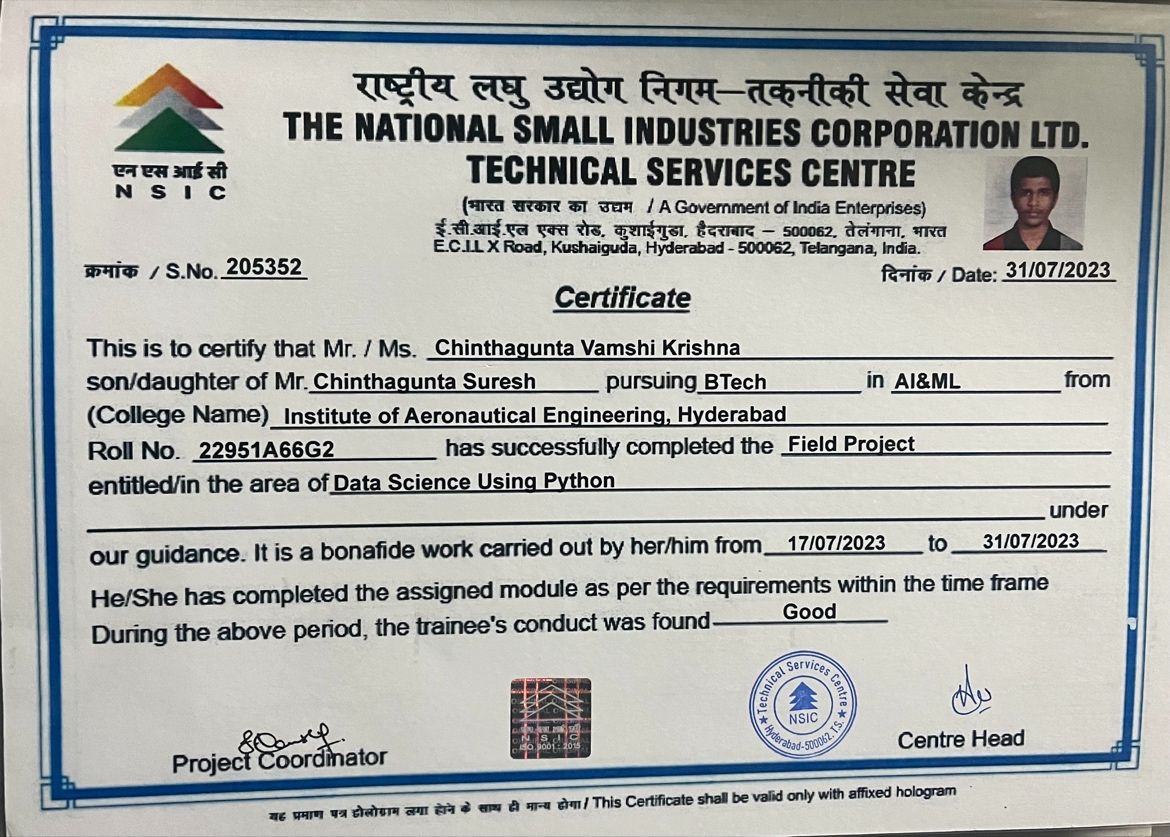 Vamshi Krishna Chinthagunta on LinkedIn: #python #nsic #internship # ... Vamshi Krishna Chinthagunta on LinkedIn: #python #nsic #internship # ...