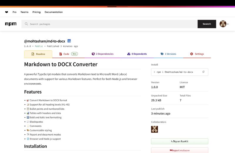 #typescript #npm #opensource #markdown #docx #webdevelopment ... #typescript #npm #opensource #markdown #docx #webdevelopment ...