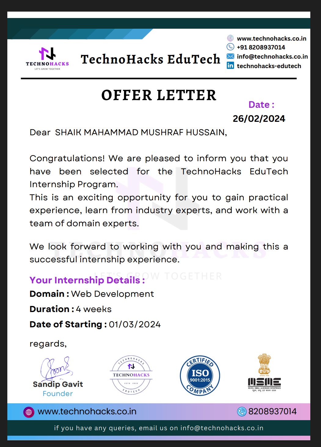 Shaik Mahammad Mushraf Hussain on LinkedIn: I am very excited to work ... Shaik Mahammad Mushraf Hussain on LinkedIn: I am very excited to work ...