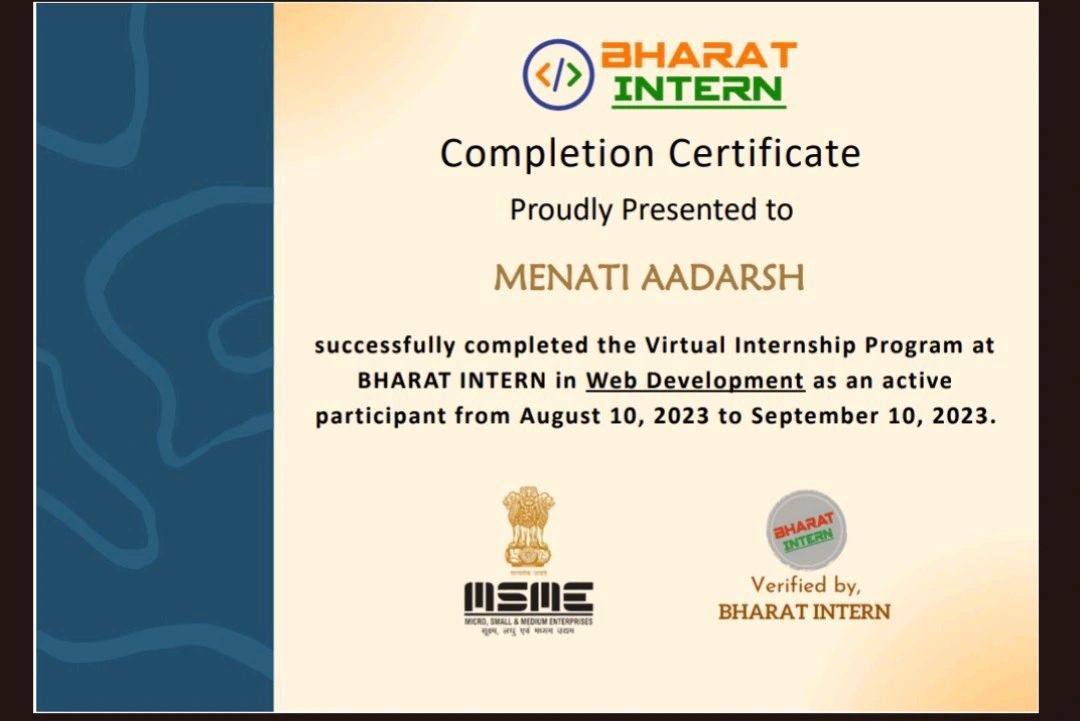 Aadarsh Menati on LinkedIn: #webdevelopment #internshipcompletion #html ... Aadarsh Menati on LinkedIn: #webdevelopment #internshipcompletion #html ...