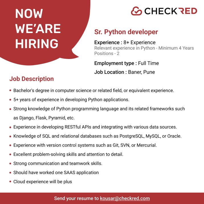 Kousar Rehaman on LinkedIn: #python #pythondeveloper #pythonjobs # ... Kousar Rehaman on LinkedIn: #python #pythondeveloper #pythonjobs # ...
