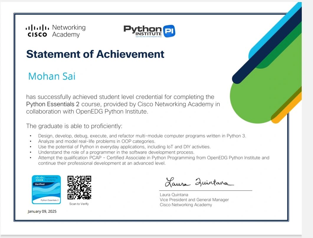 Mohan Sai Jakka on LinkedIn: #pythonprogramming #cisconetworkingacademy ... Mohan Sai Jakka on LinkedIn: #pythonprogramming #cisconetworkingacademy ...