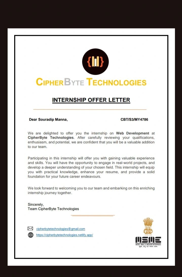 Souradip Manna on LinkedIn: #webdevelopment #cipherbytetech #internship ... Souradip Manna on LinkedIn: #webdevelopment #cipherbytetech #internship ...