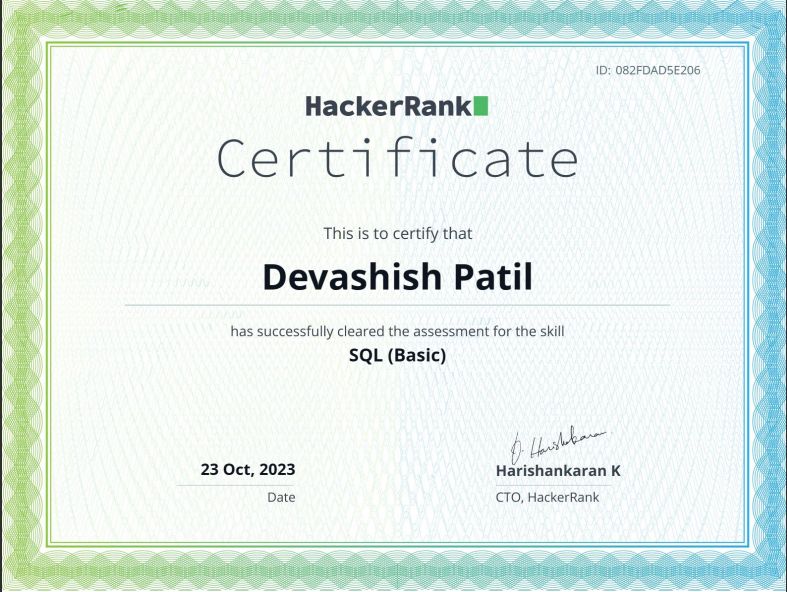Devashish Patil on LinkedIn: Successfully Completed Hacker Rank ... Devashish Patil on LinkedIn: Successfully Completed Hacker Rank ...