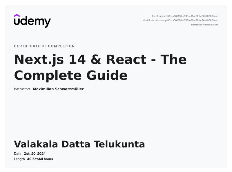 Valakala Datta Telukunta on LinkedIn: #udemy #nextjs #coursecompletion ... Valakala Datta Telukunta on LinkedIn: #udemy #nextjs #coursecompletion ...