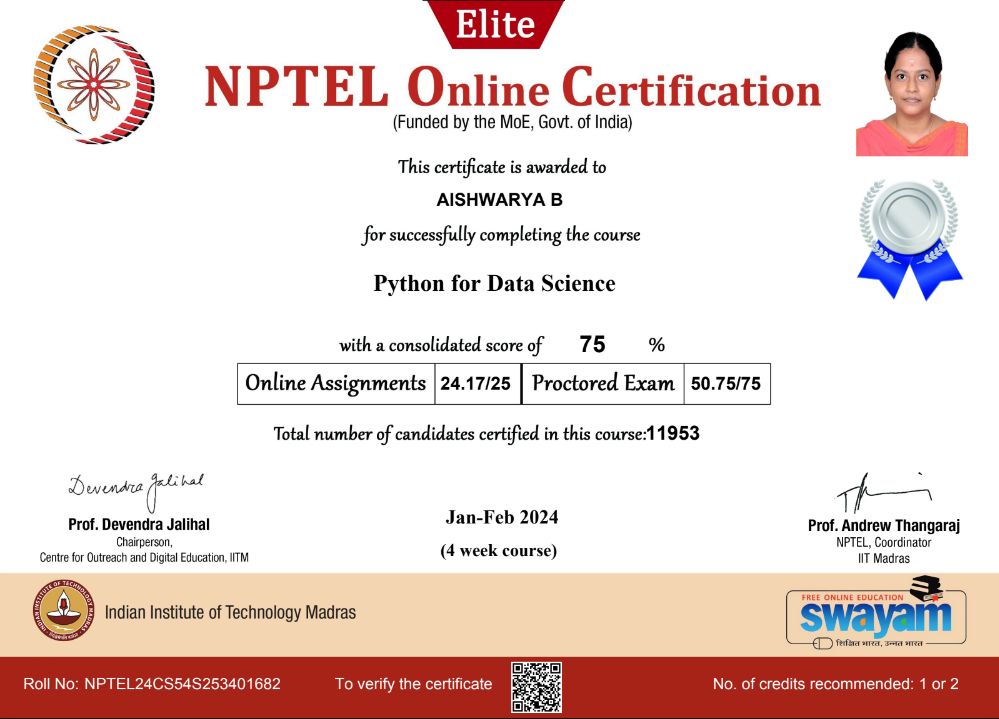 Aishwarya B on LinkedIn: #python #datascience #nptel #elitesilver Aishwarya B on LinkedIn: #python #datascience #nptel #elitesilver