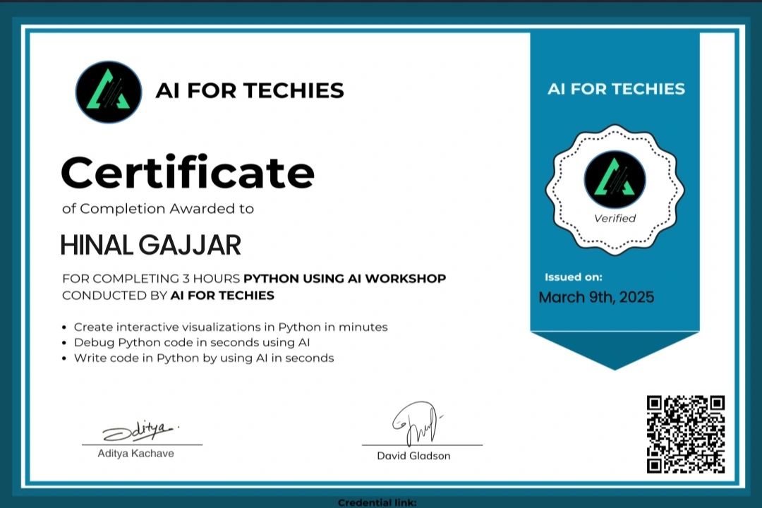#python #ai #workshop #learning #aifortechies | Hinal Gajjar #python #ai #workshop #learning #aifortechies | Hinal Gajjar