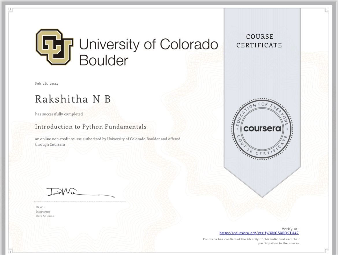 Rakshitha N B on LinkedIn: Successfully completed the Python ... Rakshitha N B on LinkedIn: Successfully completed the Python ...