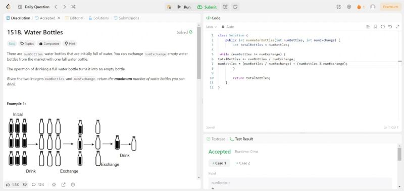 Solved LeetCode problem 1518: Water Bottles | Ayush kumar posted on the ... Solved LeetCode problem 1518: Water Bottles | Ayush kumar posted on the ...