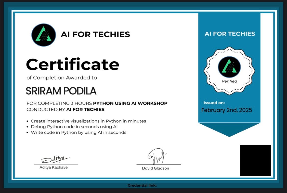 #ai #python #aifortechies #be10x #debugging | Sriram Podila #ai #python #aifortechies #be10x #debugging | Sriram Podila
