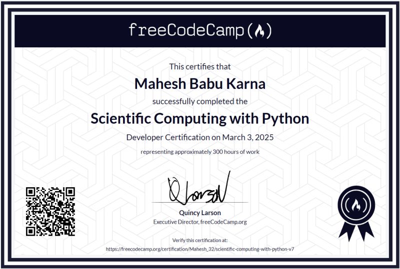 Scientific Computing with Python Certificate Earned through ... Scientific Computing with Python Certificate Earned through ...