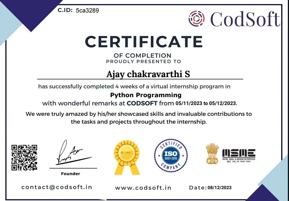 Ajay chakravarthi Suriyan on LinkedIn: #pythonprogramming #python # ... Ajay chakravarthi Suriyan on LinkedIn: #pythonprogramming #python # ...