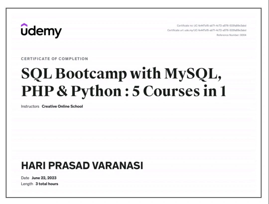VARANASI HARI PRASAD on LinkedIn: #udemy #sql VARANASI HARI PRASAD on LinkedIn: #udemy #sql