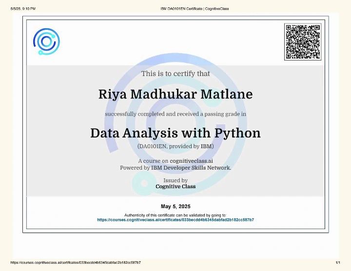 #dataanalytics #python #datascience #certification | Riya Matlane #dataanalytics #python #datascience #certification | Riya Matlane