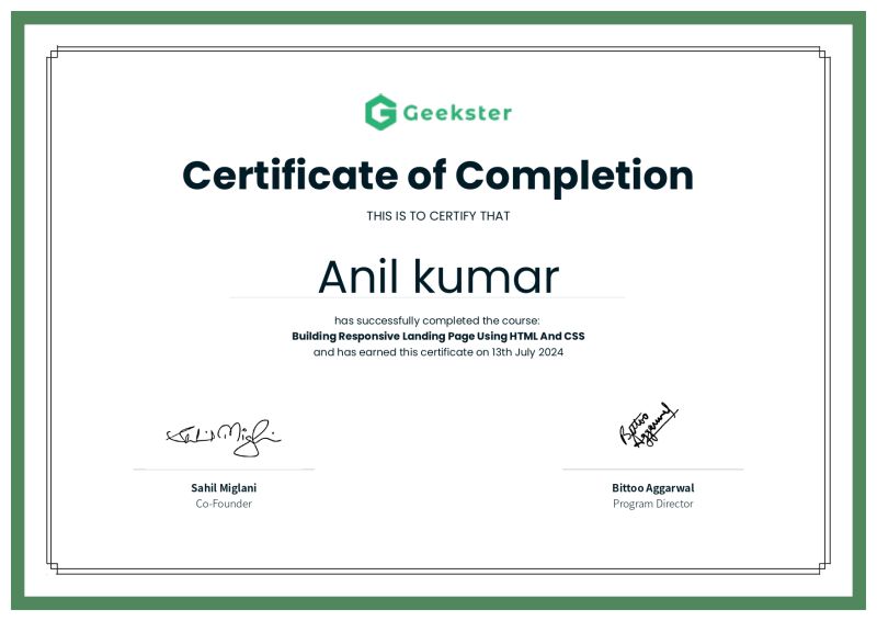 HTML CSS Completion certificate | ANIL KUMAR KADAVAKOLLU HTML CSS Completion certificate | ANIL KUMAR KADAVAKOLLU