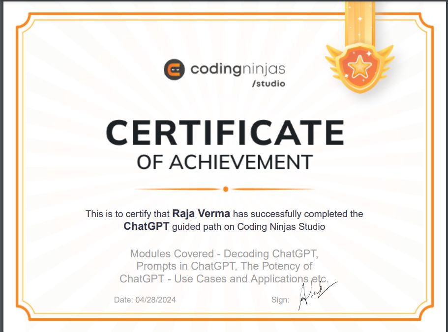 Graduated with ChatGPT from CodingNinjas | Raja Verma posted on the ... Graduated with ChatGPT from CodingNinjas | Raja Verma posted on the ...