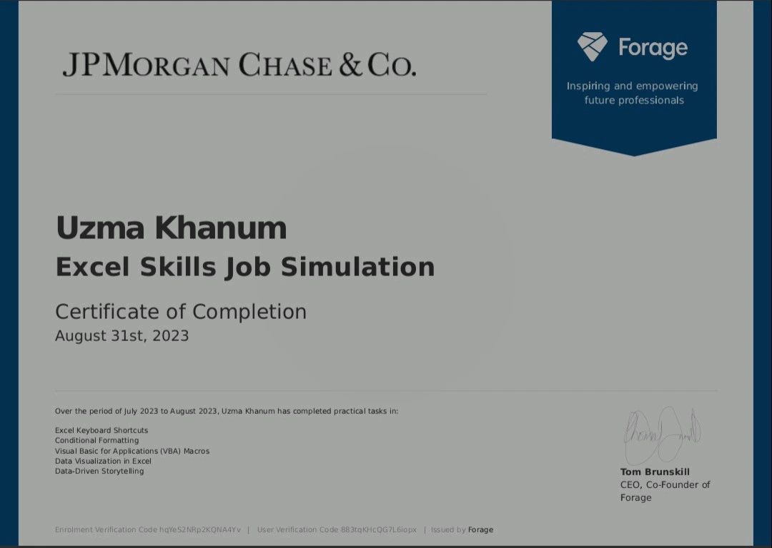 #excelcourse #dataanalysis #lifelonglearning #jpmorganchase | Uzma Khanum #excelcourse #dataanalysis #lifelonglearning #jpmorganchase | Uzma Khanum